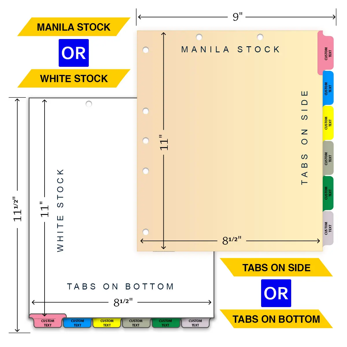 100 Total Sets - Custom Index Dividers, Tabs on Bottom, 1 Tab/Set, 1 ...